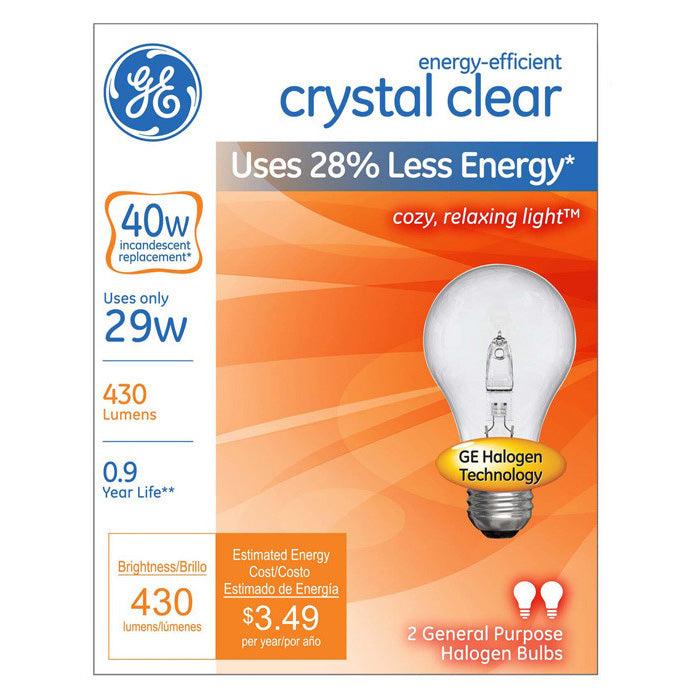 GE 78795 Crystal Clear 29W Halogen E26 Base A19 Light Bulbs - Pack of ...
