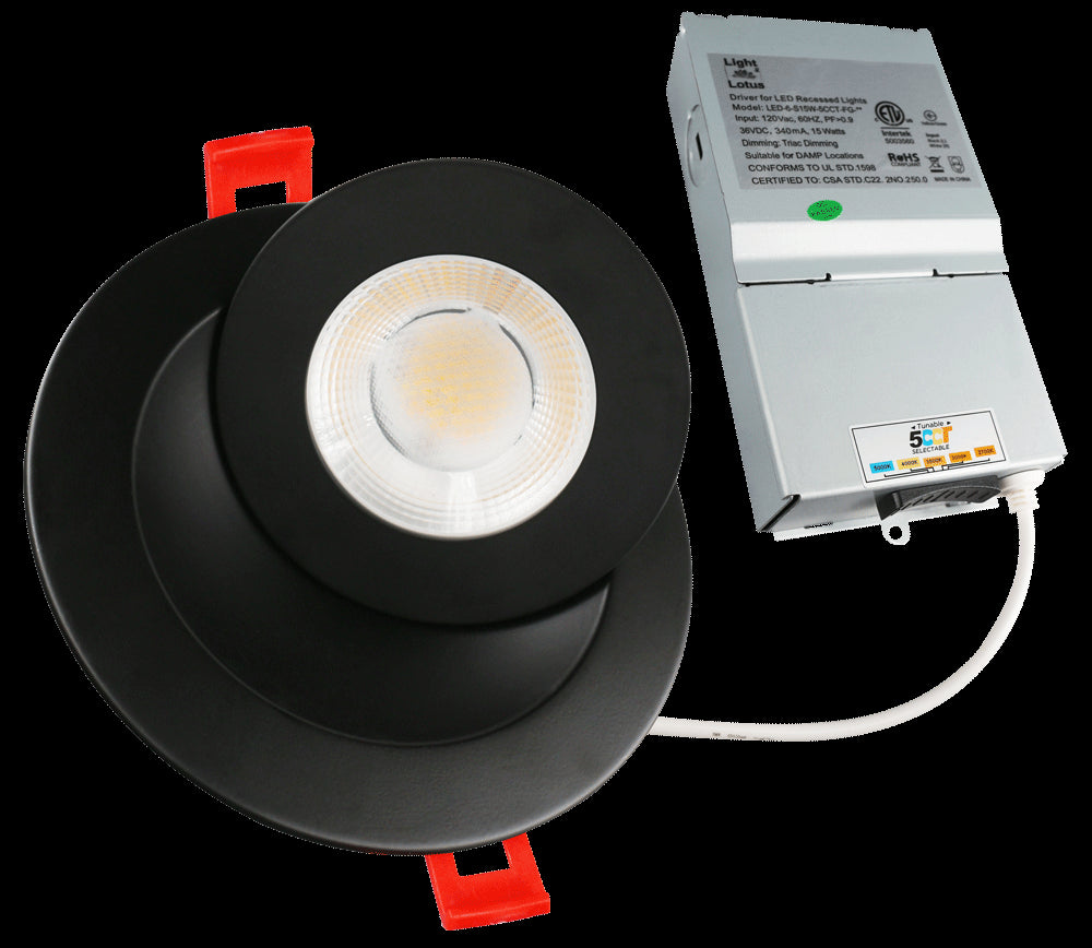 Lotus LED Lights LED-6-S15W-5CCT-FG-BK 6 inch Round Floating Gimbal Re ...